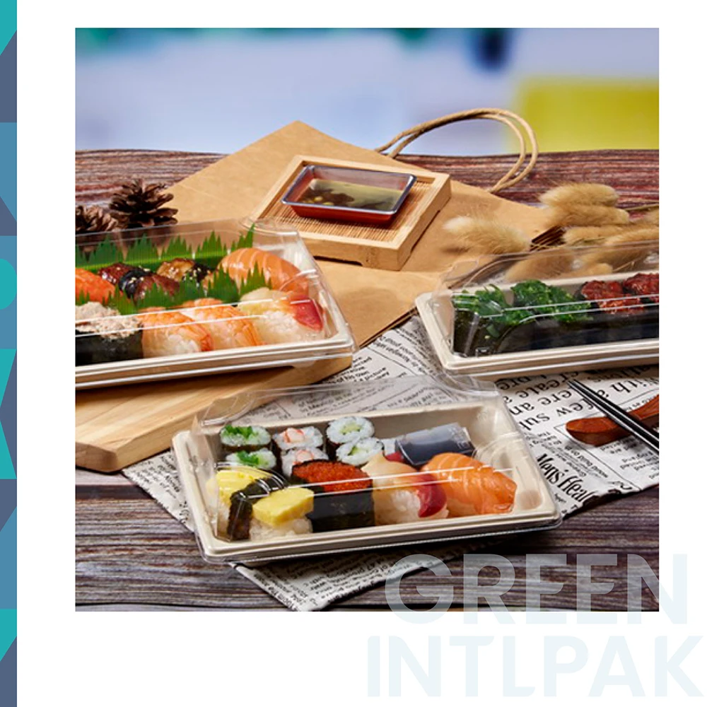 Fiber Sushi Tray Disposable Takeaway Sushi Tray Biodegradable Packaging ...