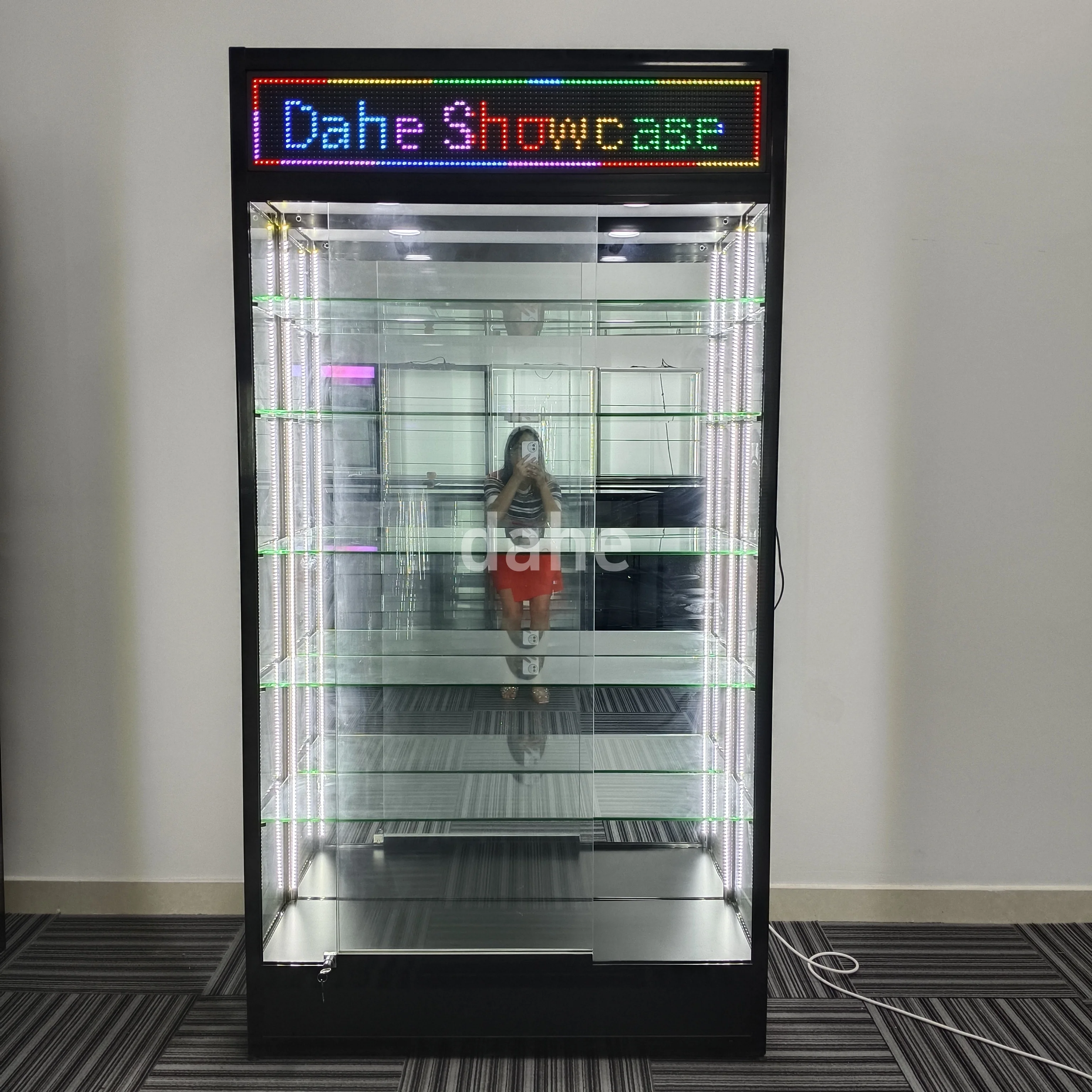 Full Vision Retail Shop Glass Display Showcase with LED