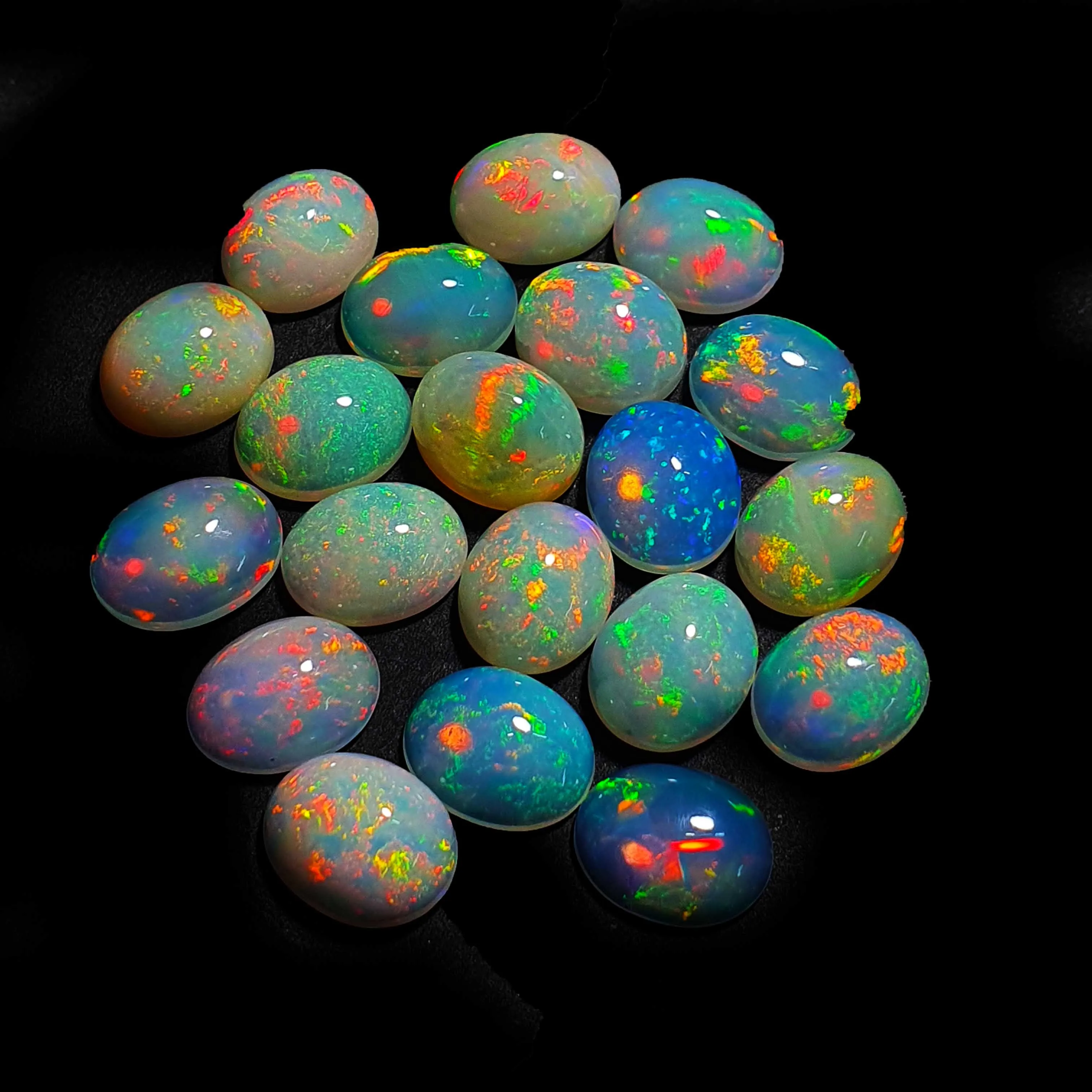 Natural Ethiopian Opal Mix Size Oval Cabochon Multi Fire Welo Opal Loose Gemstone Lot- 3x5,4x6 ...