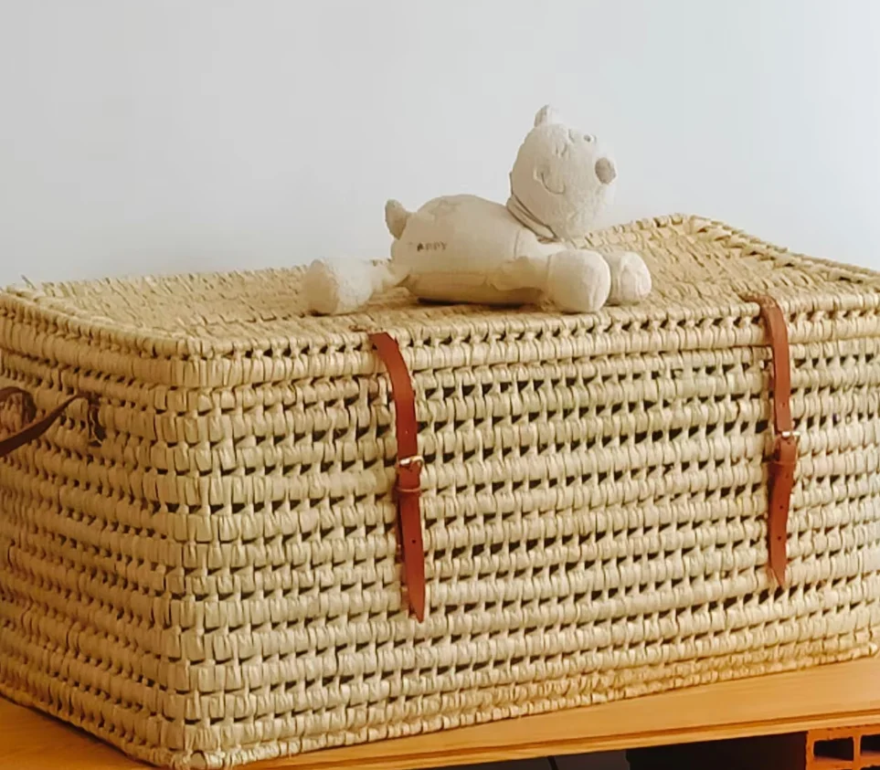 Large Wicker Square Trunk For Storage With Leather Handles Handmade ...