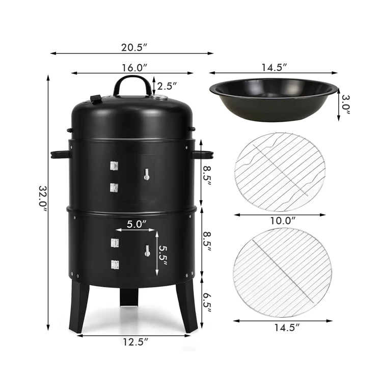 Hot Sale 3-layer BBQ Grill Tower Vertical Barrel Charcoal BBQ Smokeless ...