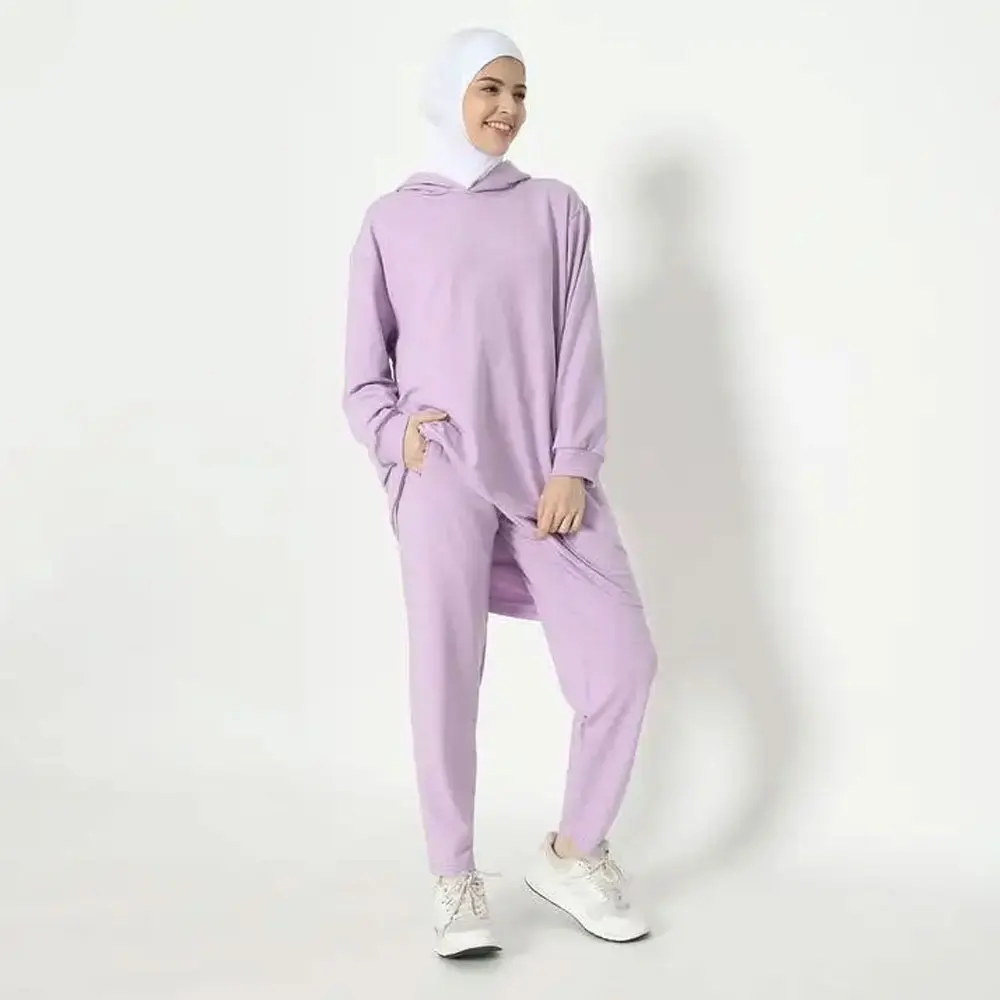Pure Color Sport Hijab Muslim Tracksuits Islamic Clothing Sports Wear ...