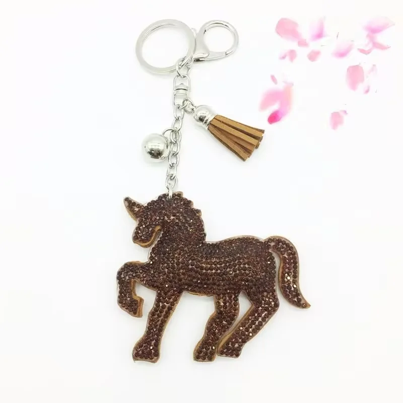 Korean Velvet Diamond Crystal Unicorn Keychain Pendant Fresh Tassel ...