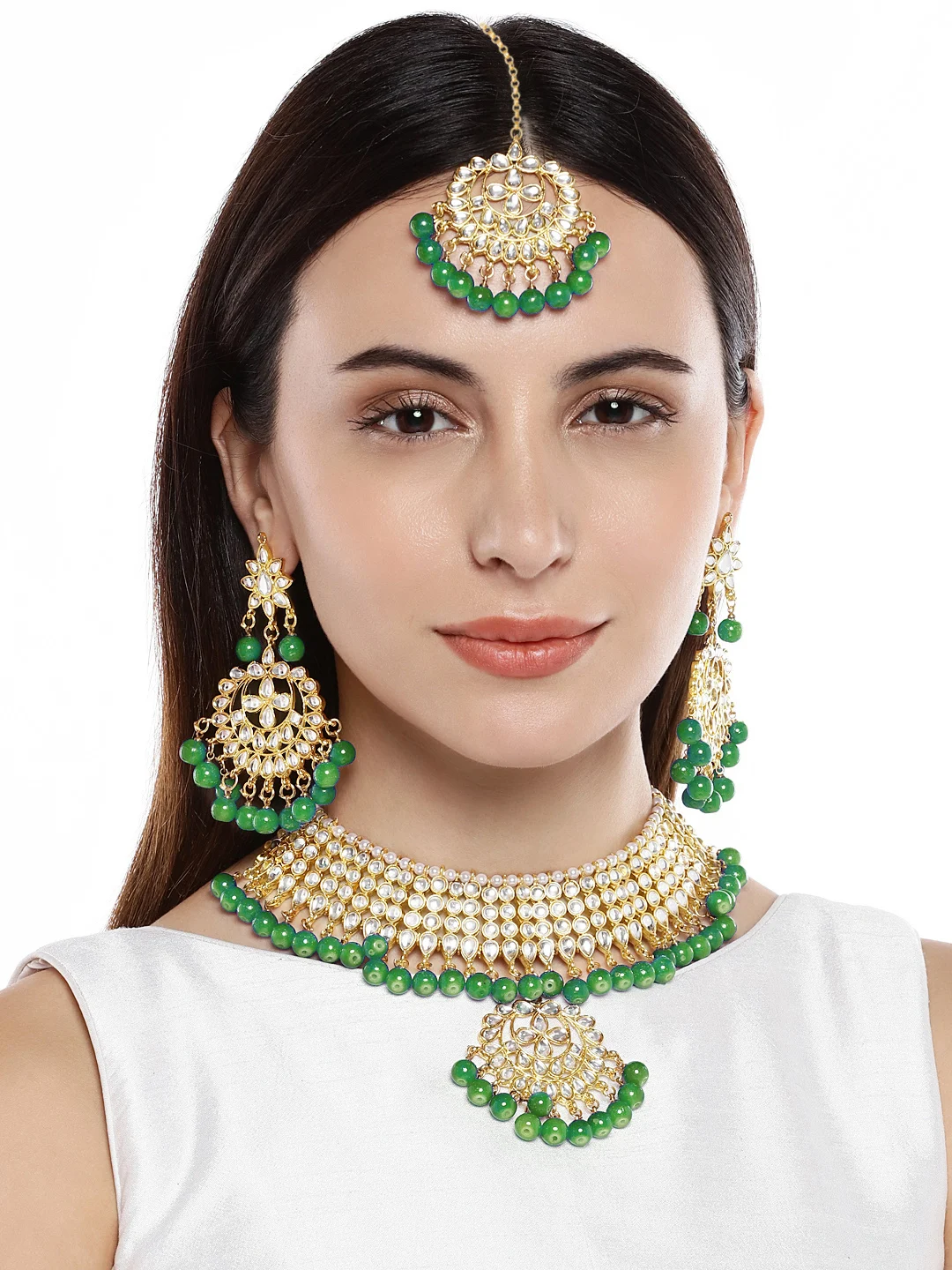 Aheli Indian Traditional Maang Tikka With Kundan Necklace Earrings Set Ethnic Wedding Party ...