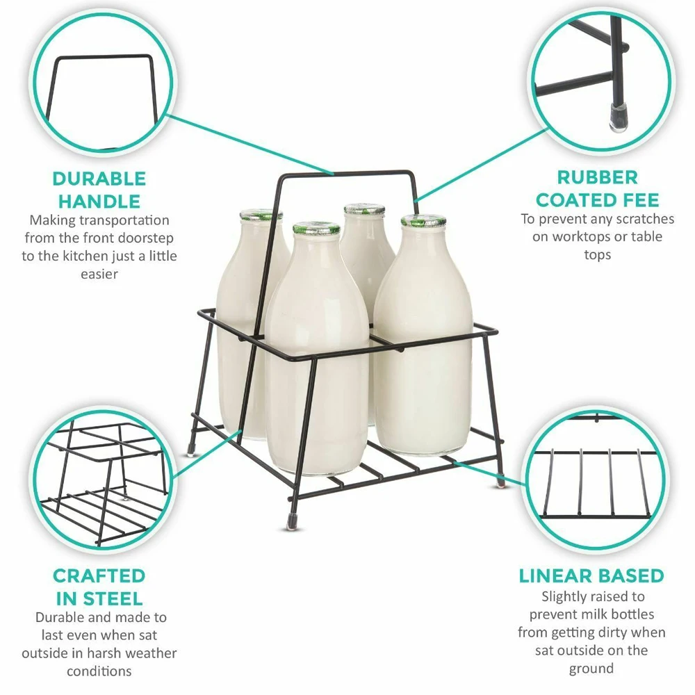Customized Wire Metal 4 Milk Bottle Holder Carrier Basket Tidy Crate ...