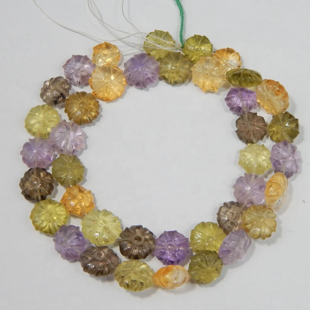 Pure Multi Colour Gemstone Flower Carved Loose Beads And Gemstone For ...