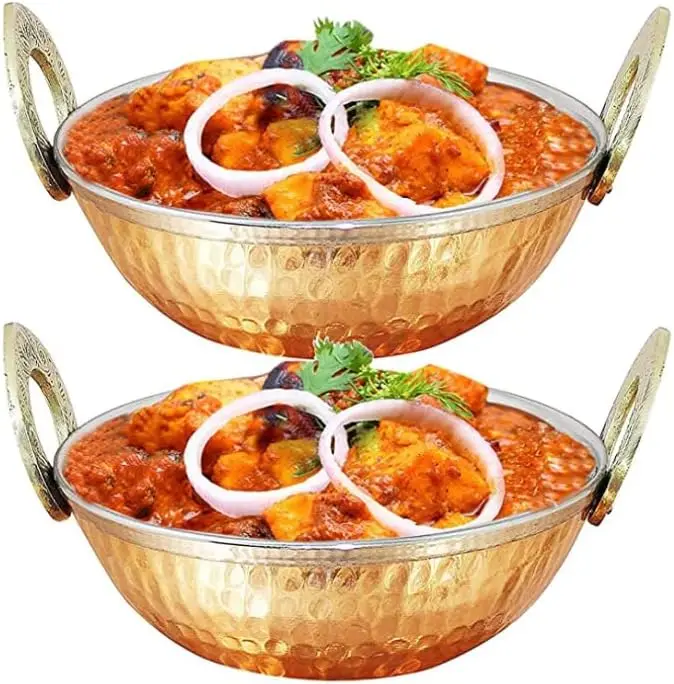 , Indian Copper Serve Ware Karahi Vegetable Dinner Bowl with Handle for ...