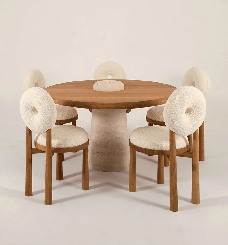 Modern Design Donut Shaped Wood Frame Upholstered Accent Chair Boucle ...