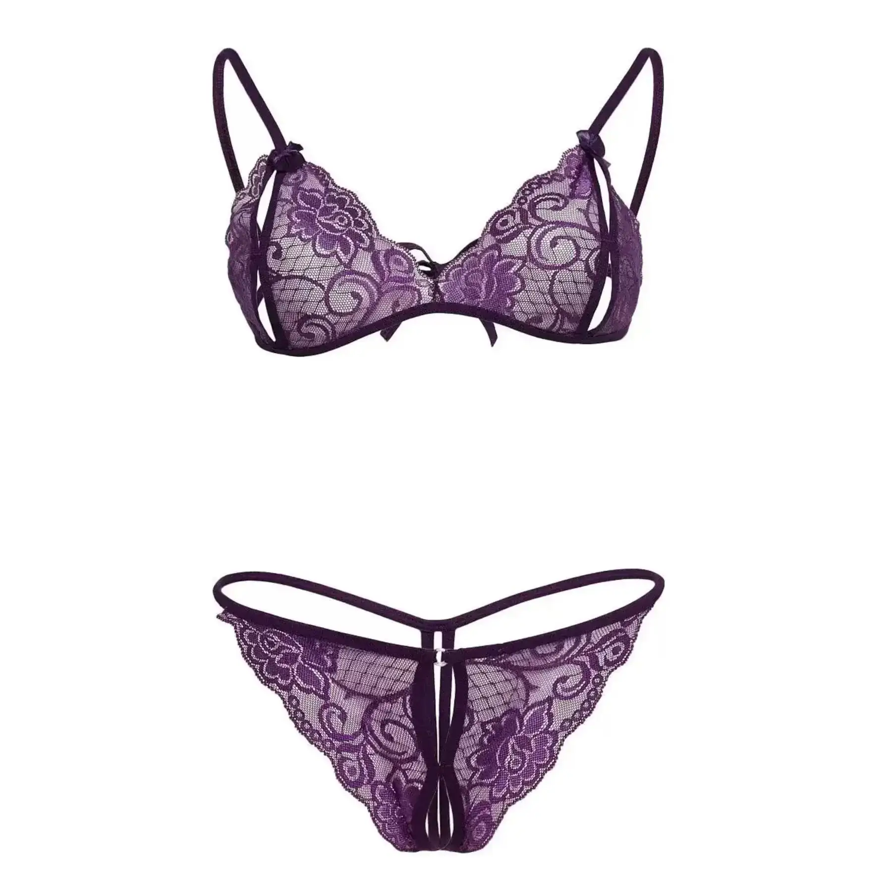 Leyna Purple Lace Bra and Gstring Set TM2087| Alibaba.com