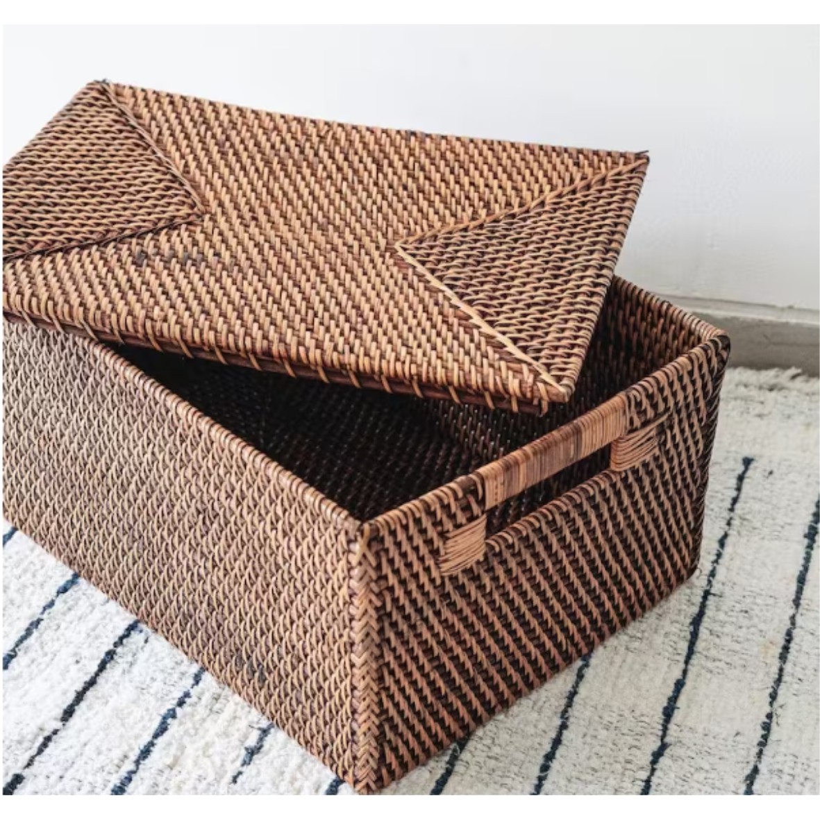 Customized Rattan Straw Woven Basket With Lid Square Storage Box ...