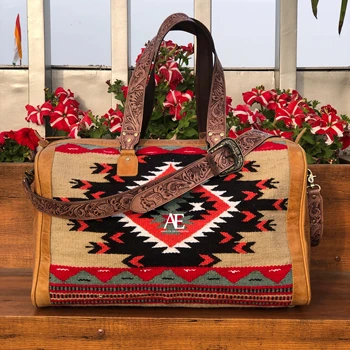 New Arrival Vintage Style Aztec Tooled Leather Duffel Bag Hot Sale ...