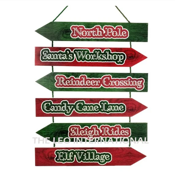 Wooden red color arrow sign north pole Santa work shop Wall Hanging ...