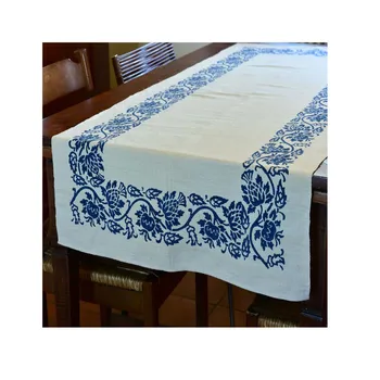White Cotton Four Side Flower Border Design Printed Table Runner For ...