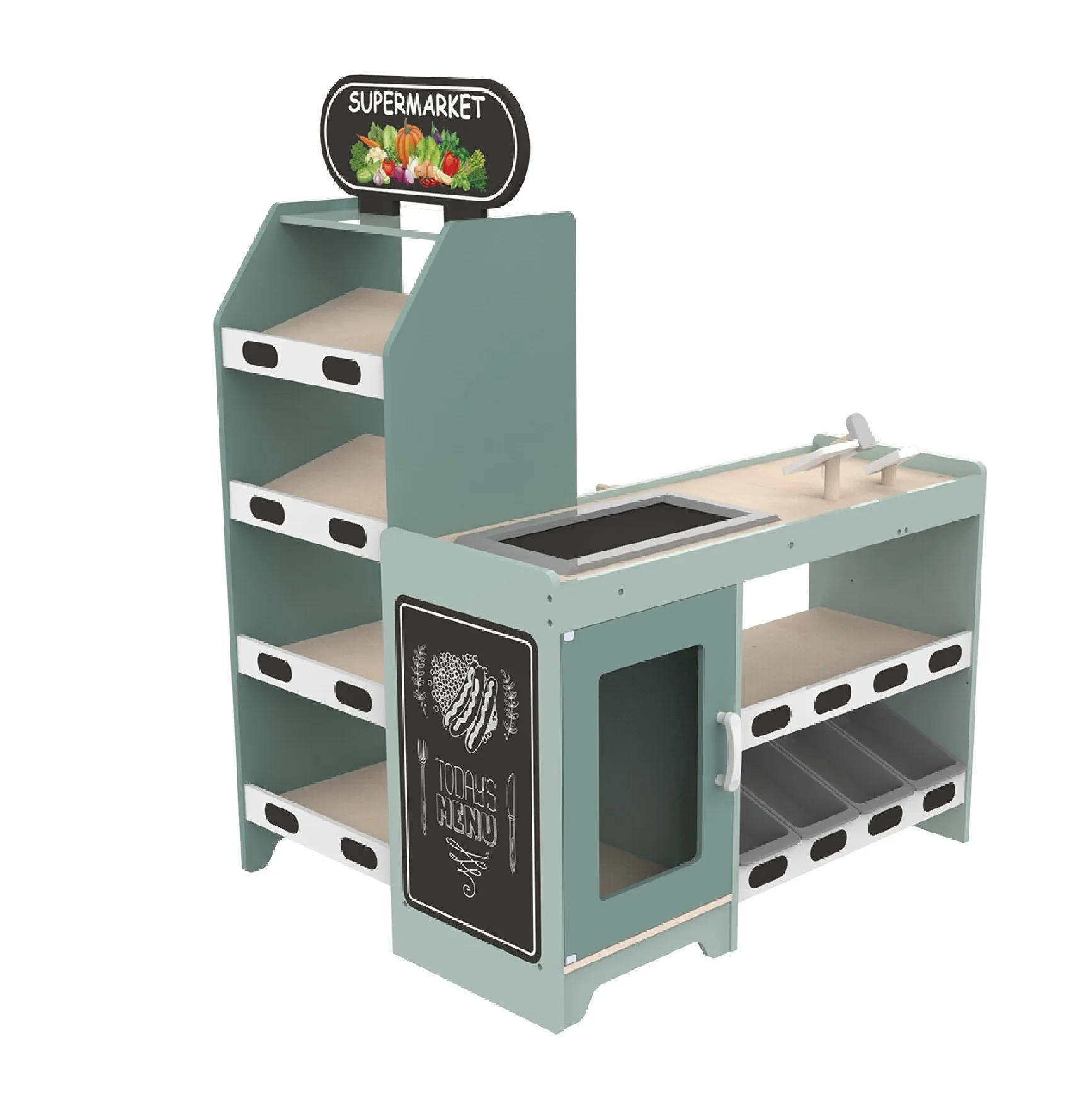 Supermarket Checkout Toy Wooden Checkout Counter Pretend Play Wooden ...