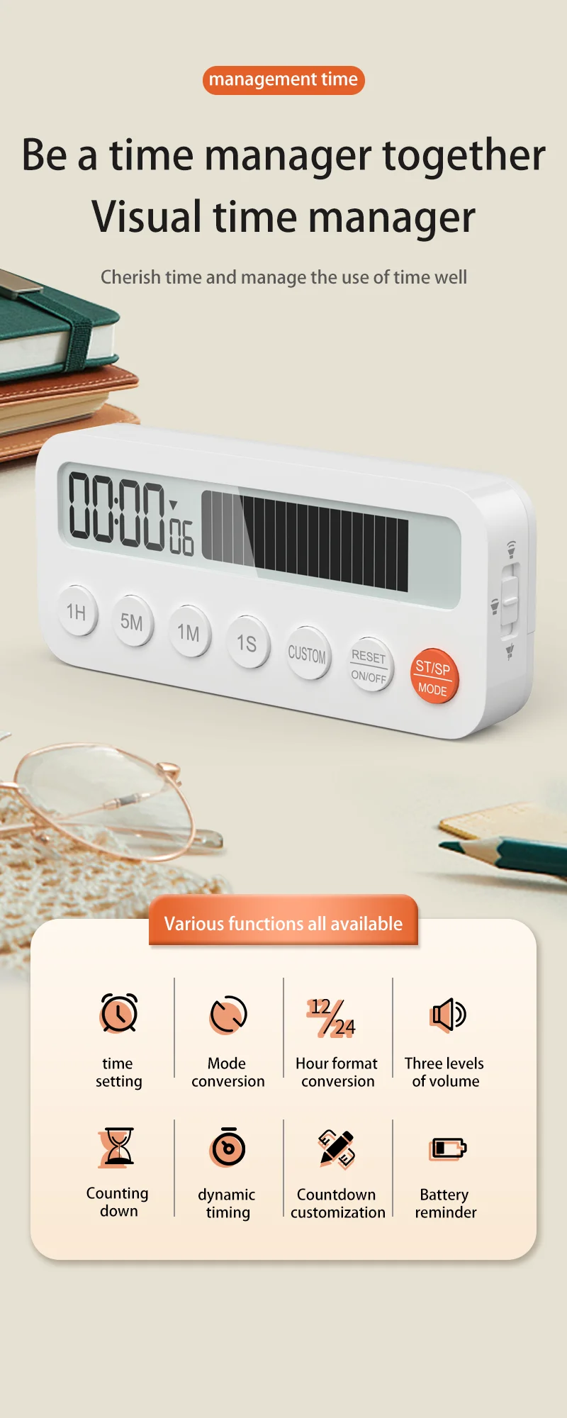 Digital Plastic Kitchen Timer Countdown Progress Bar 3-Level Volume ...