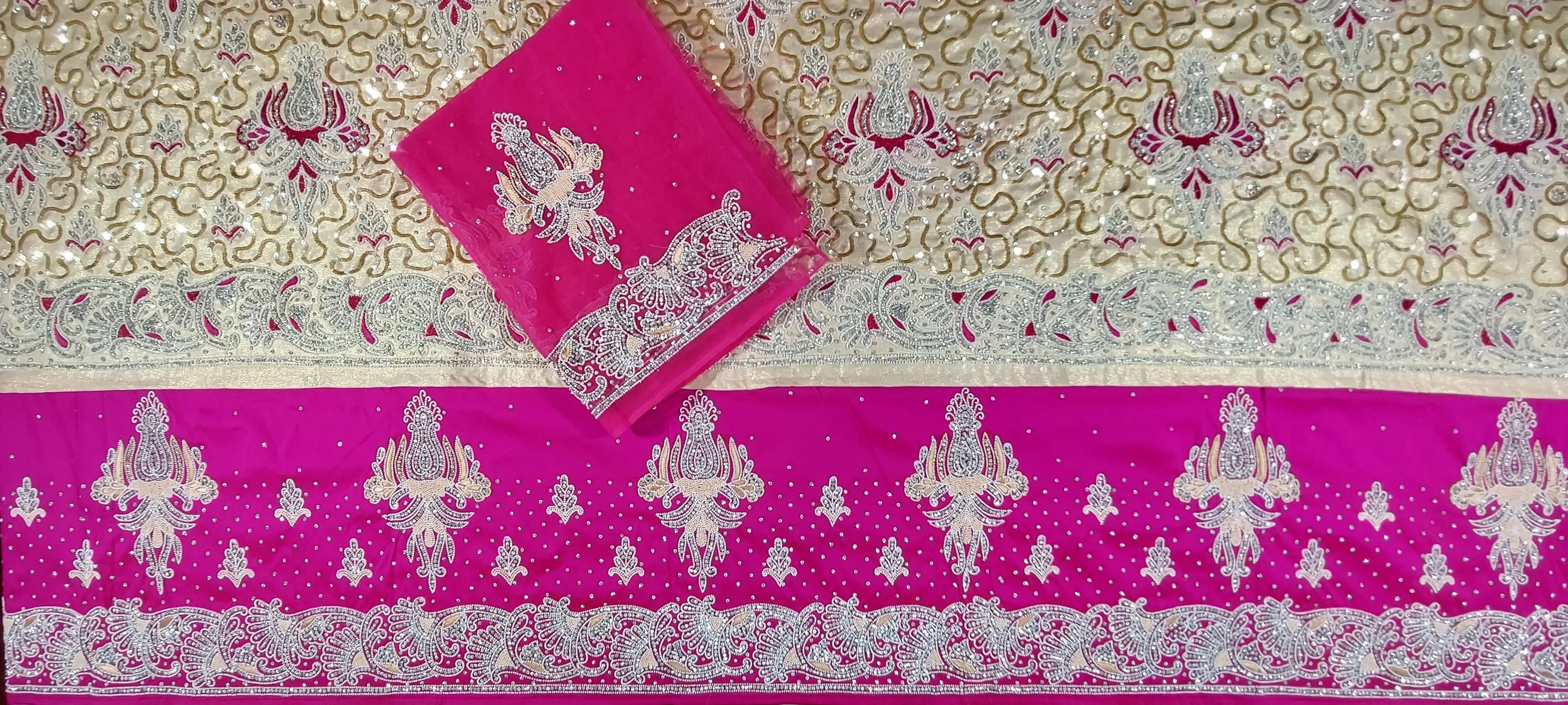 Custom Ordrer Indian George Wrappers Shimmer Silk Fabric 2.5 Yards + 2. ...