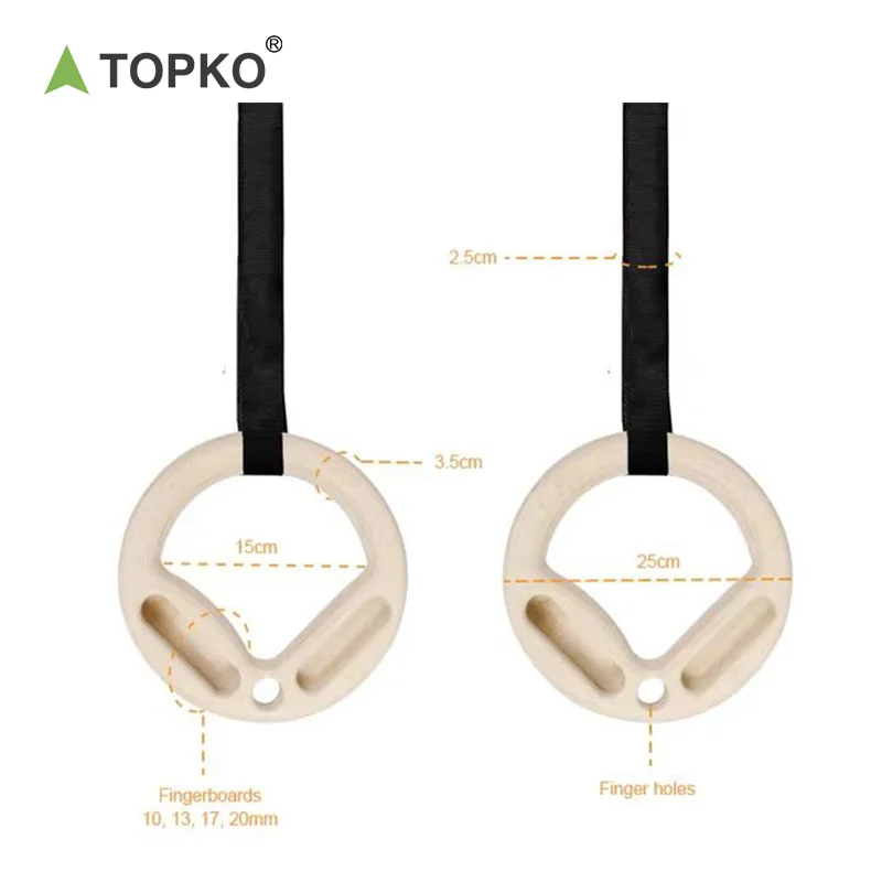 Topko Pull Up Rings Gymnastics Rings Wooden With Adjustable Cam Buckle ...