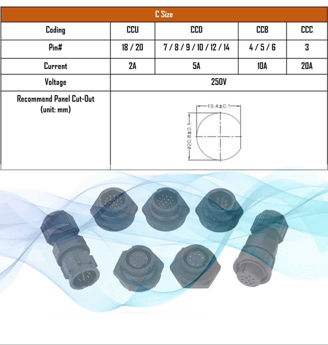 Waterproof Ip67 Plastic Lock Type Large Size Circular Connector 2a 5a ...