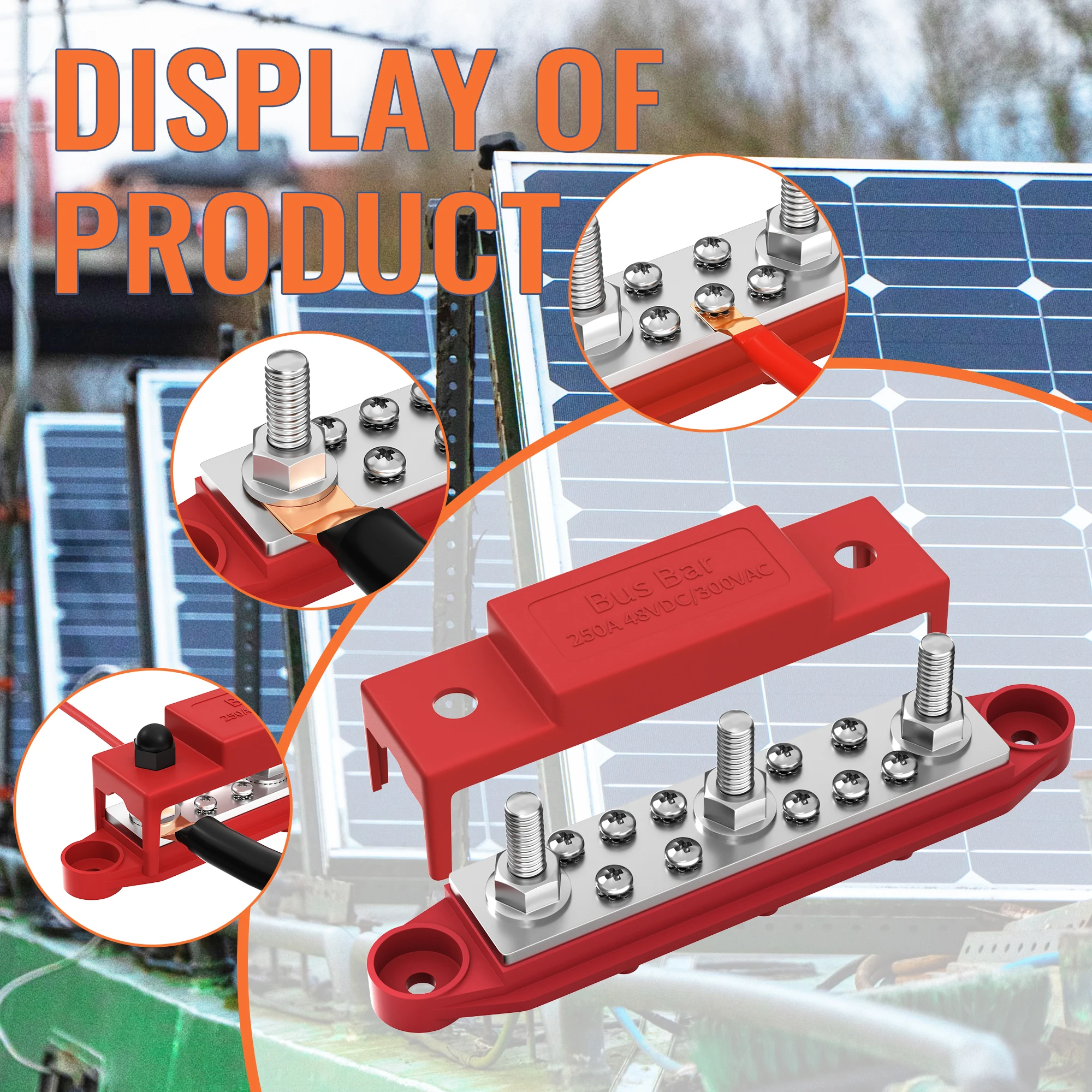 250A 12V Copper Busbar Cover Busbar Copper System M8 Studs 10x M4 ...