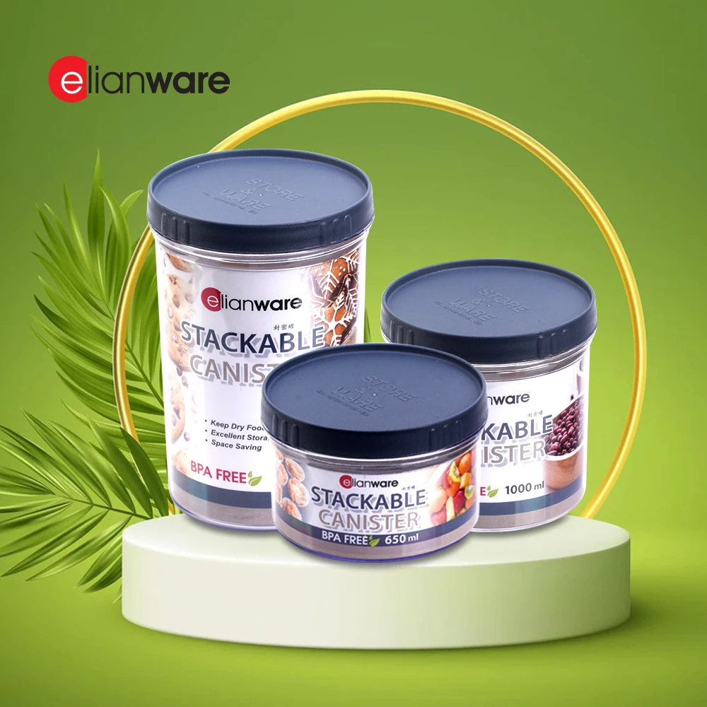 Elianware Stackable Transparent Clear Body Plastic A.s. Tall Canister ...