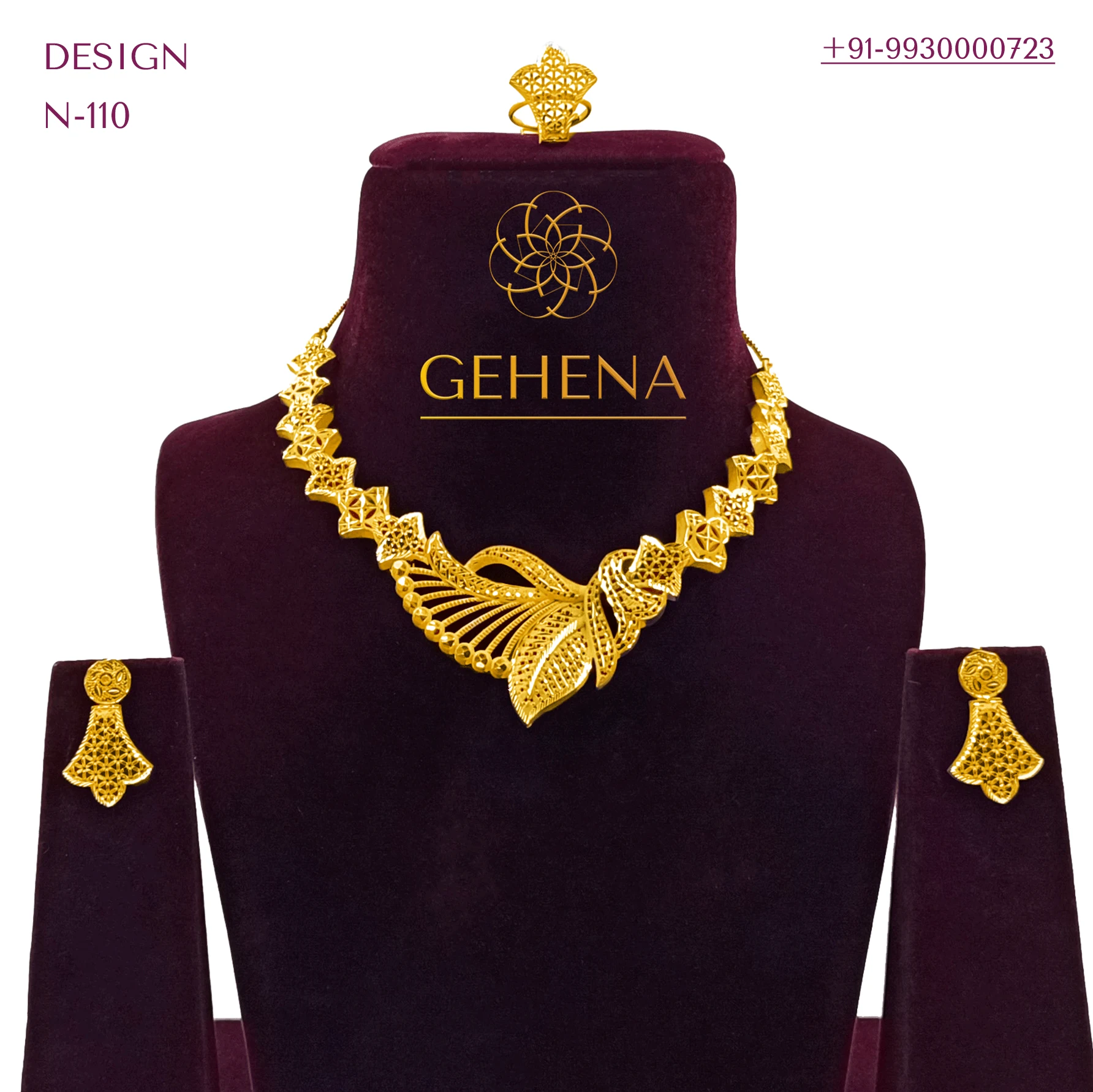 5 Gramme 24k Gold Plated Necklace Set Earring & Finger Ring Stylish ...