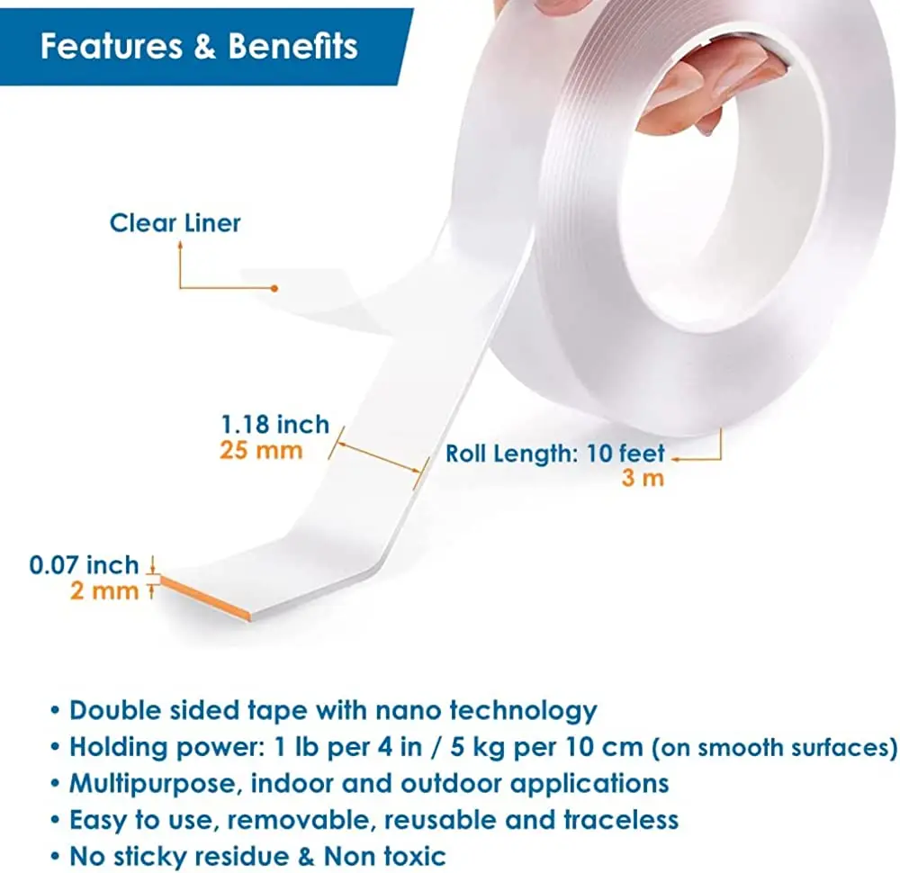 Multi-functional Nano Adhesive Tape 5m Reusable Acrylic Adhesive Double ...