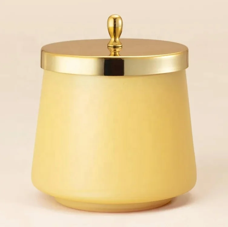 Contemporary Design Scented Frosted Yellow Glass Candle Jars With Lid ...