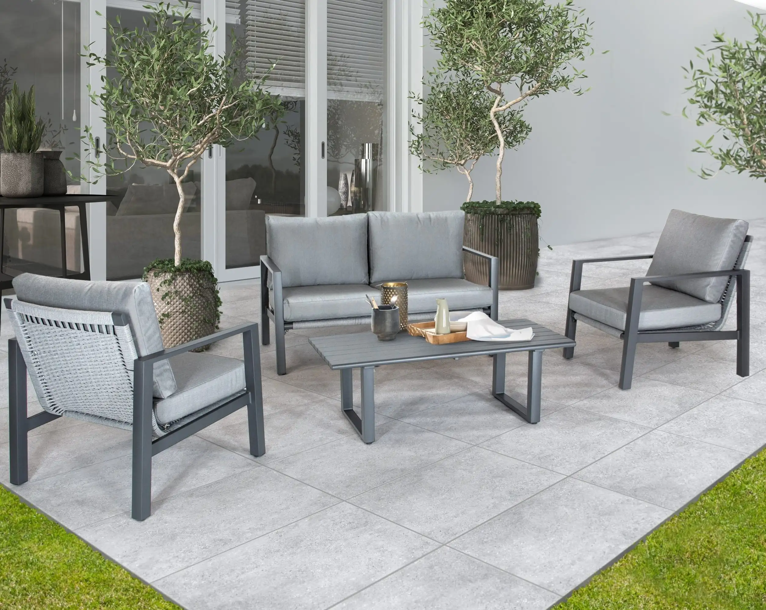 Larno Lounge With Three-seat Sofa With Steel Framework And Sleek Design ...