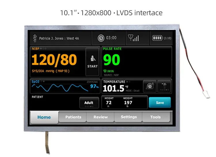 10.1 Inch Wide Temperature TFT LCD Display -30°C To 85°C 1280x800 LVDS High-brightness Display ...