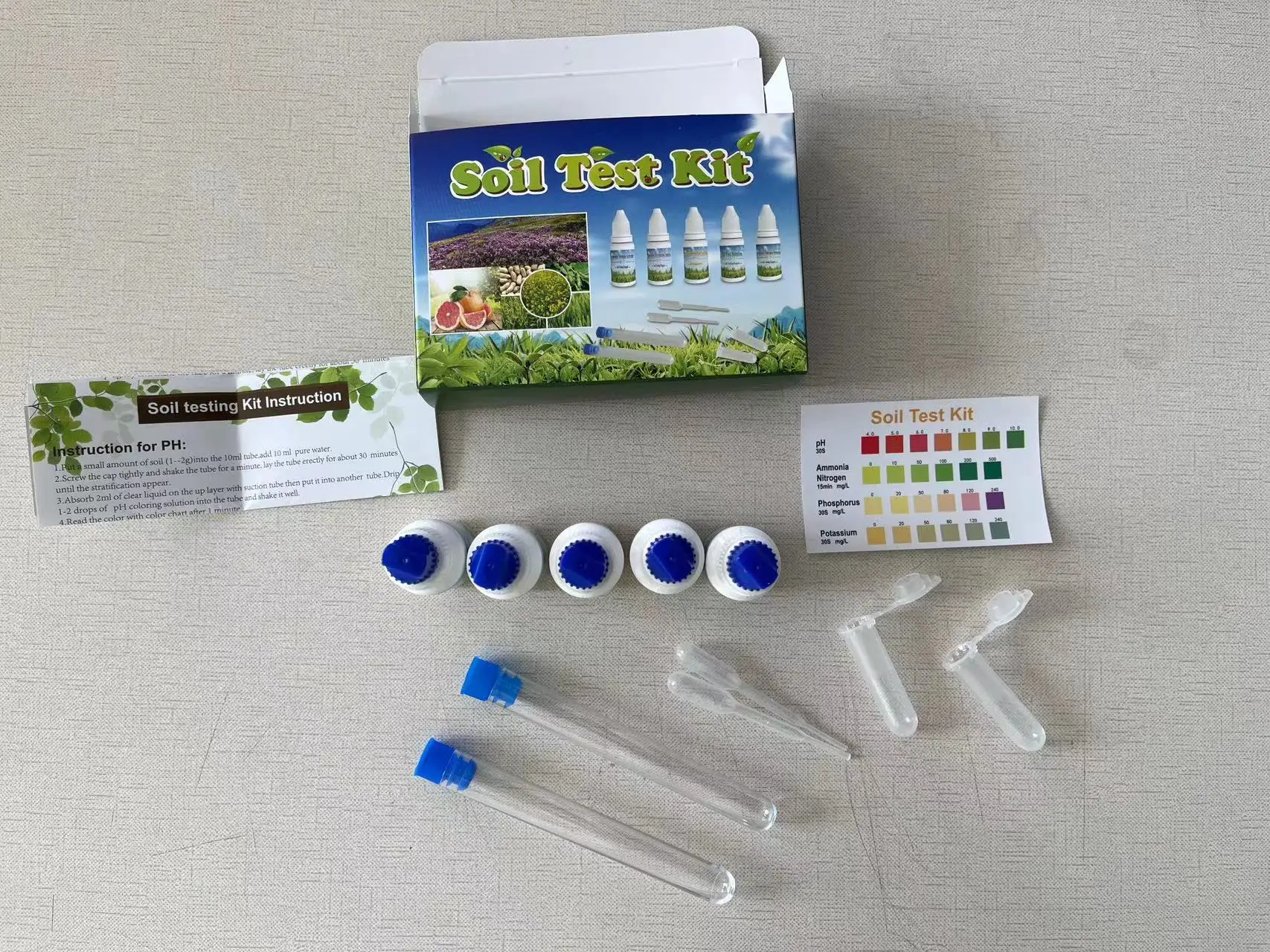 4in1 Soil Water Reagent Test Kit for pH NPK Nitrogen, Phosphorous and ...