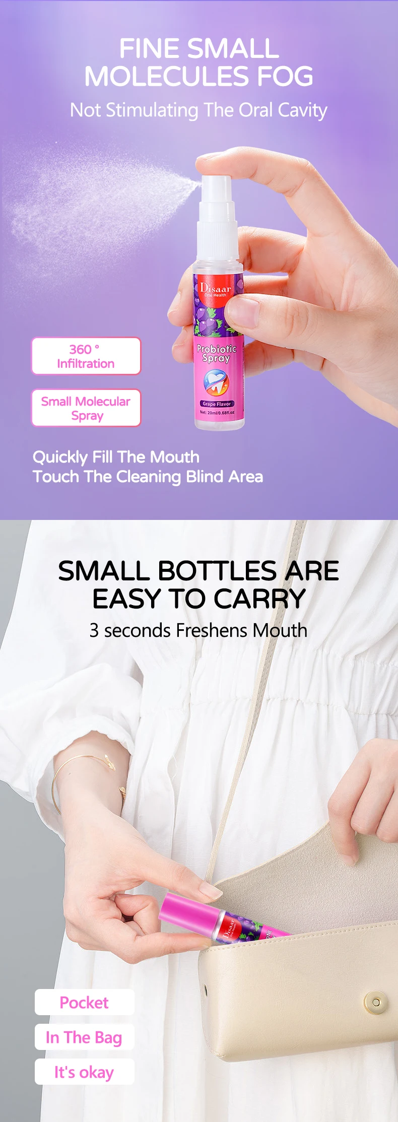 20ml Probiotic Fresh Breath Spray Outdoor Perfume Breath Mint Spray for ...