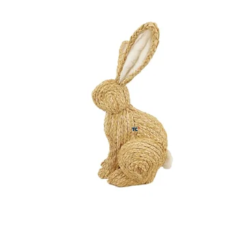 Rattan Wicker Bunnies Statue Rabbit Ornaments Figurine Animal Crafts ...