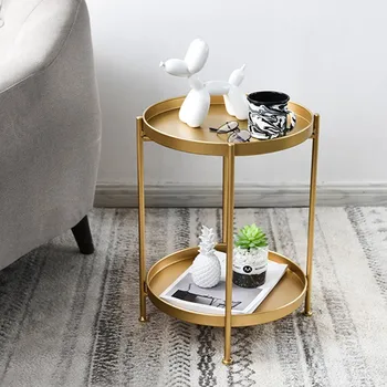 2 Tiers Round Coffee Table Decor For Small Space Metal Tea Table With ...