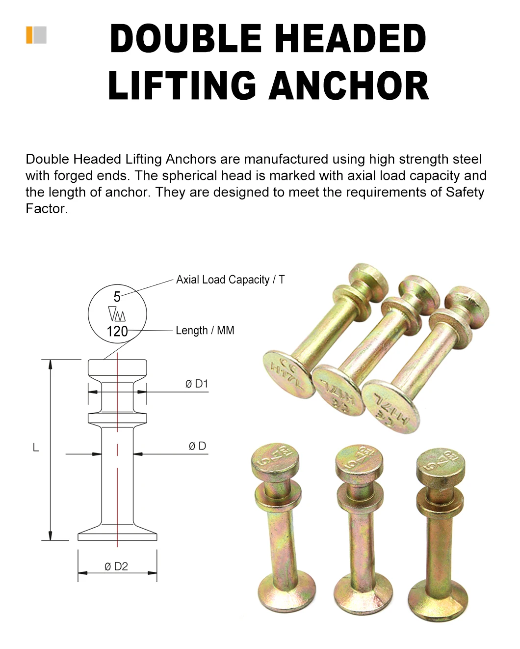 Hot Forged Precast Concrete Spherical Head Steel Galvanized 1.3-5t Double Head Lifting Foot ...