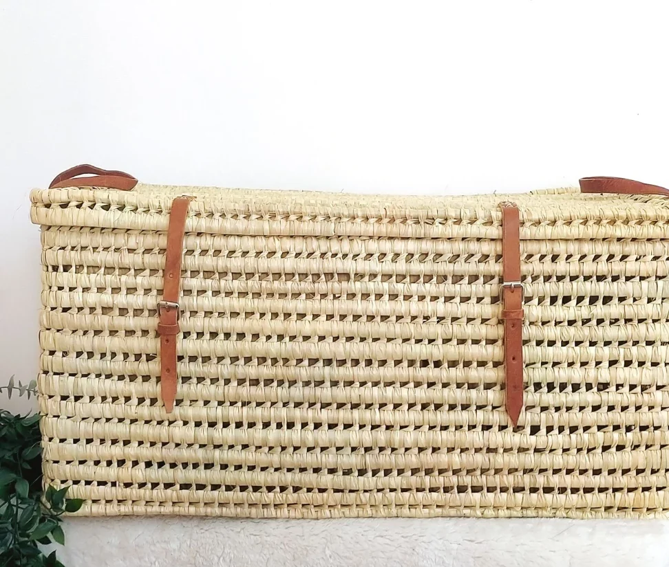 Large Wicker Square Trunk For Storage With Leather Handles Handmade ...