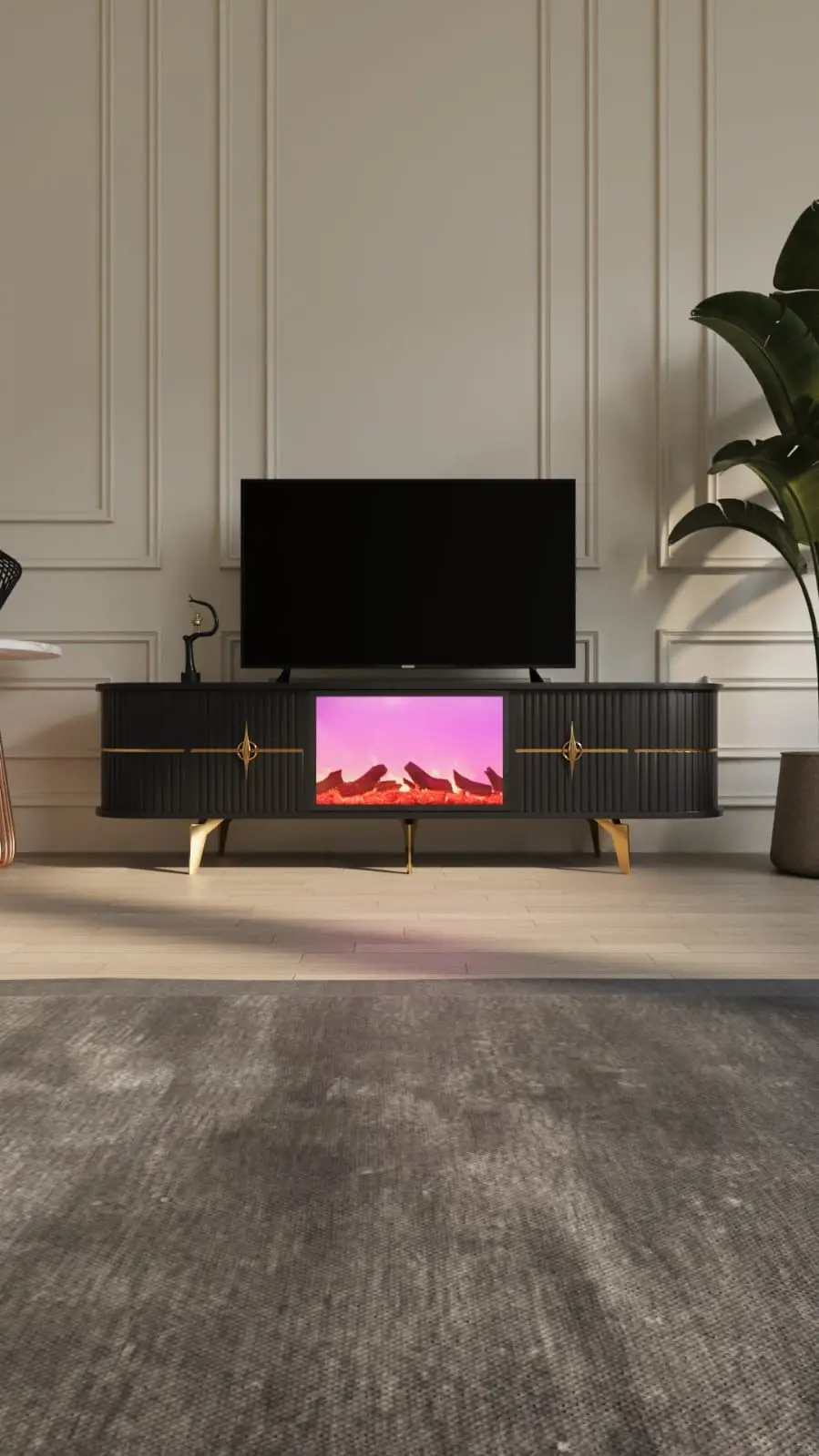MDF Board + PB Electronic Fireplace TV Stand with Bluetooth Connection ...