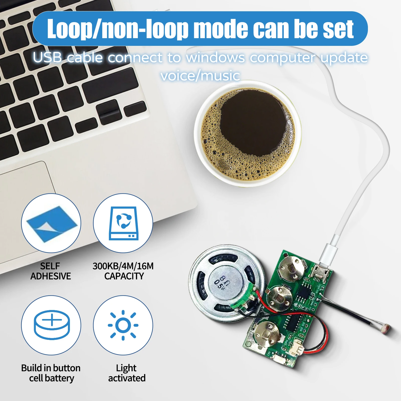 300s Music Memory Usb Downloadable Sound Module Button Cell Battery For ...