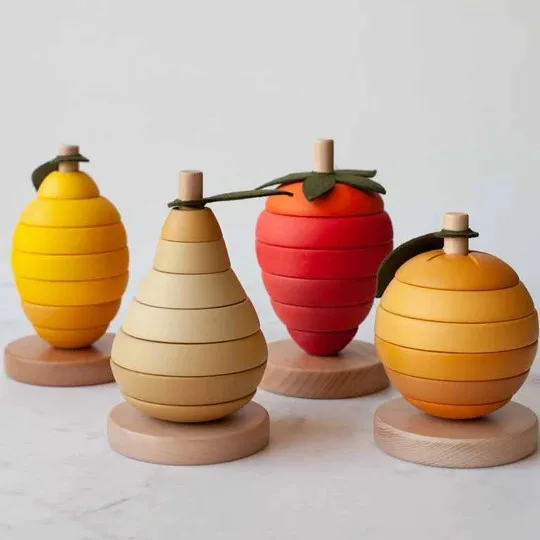 100% Organic Wooden Stacking Fruits Toy for Toddlers