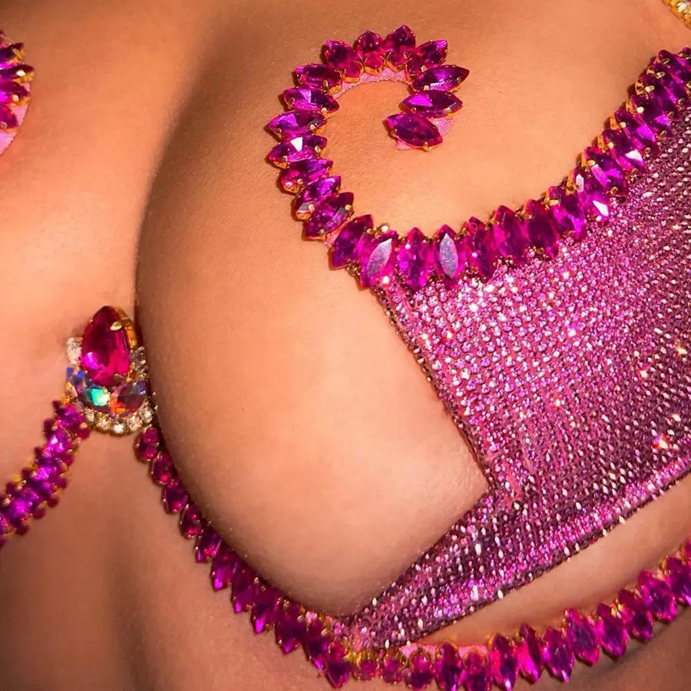Sexy Bra Top Wrapped Chest Hot Rhinestone Body Crystal Chain Shiny