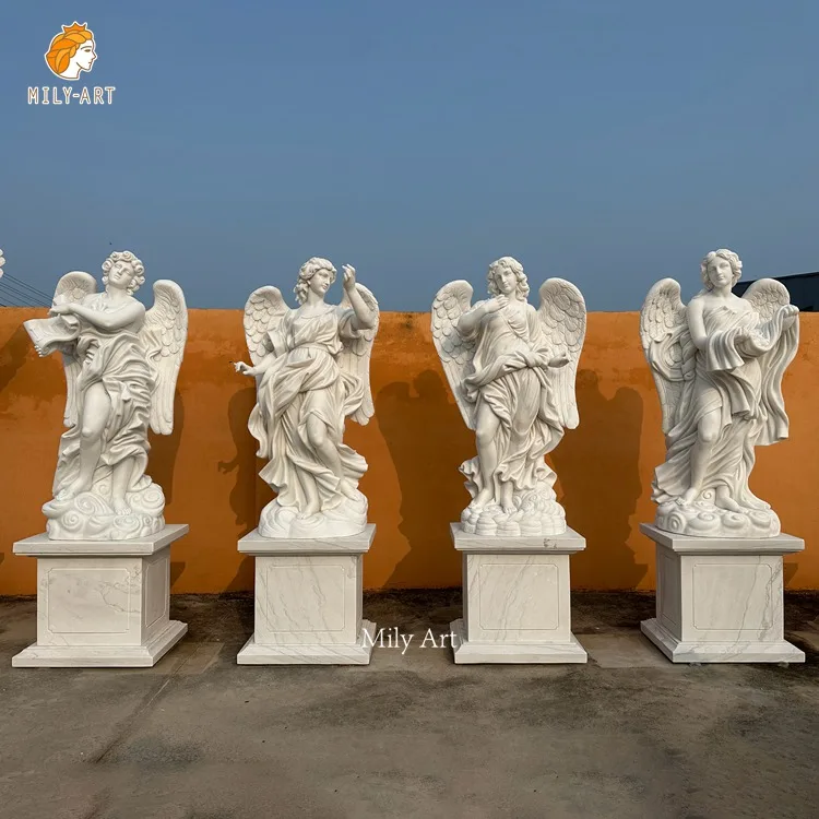 Hand Carved Classic Style White Marble 4 Angels Statues Sculptures for ...