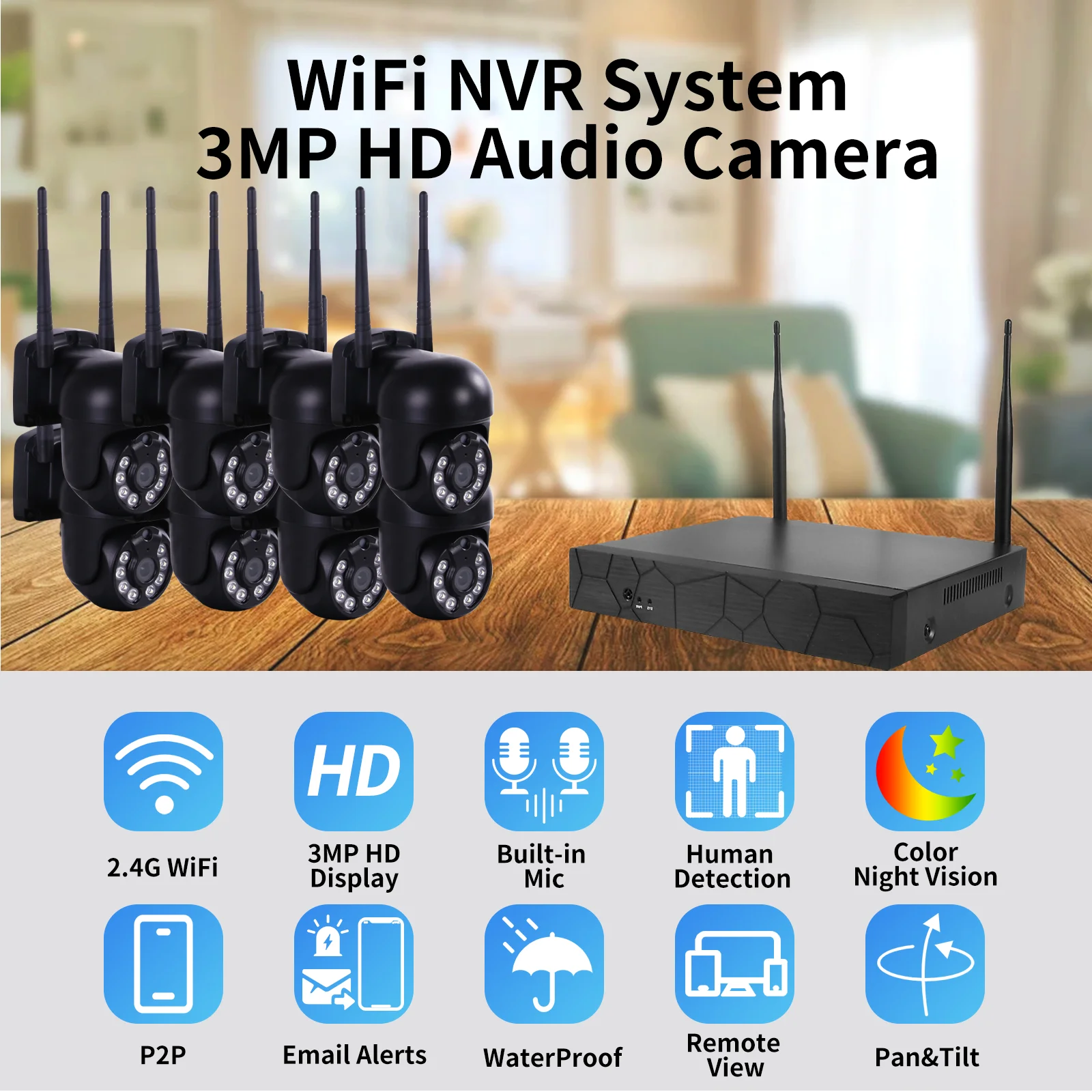 H.265 3mp Hd Wireless Cctv System Two Way Audio Waterproof Ptz Wifi Ip ...