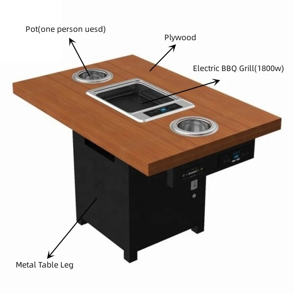Plywooden Hot Pot Steamboat Table Barbecue 2 in 1 Table