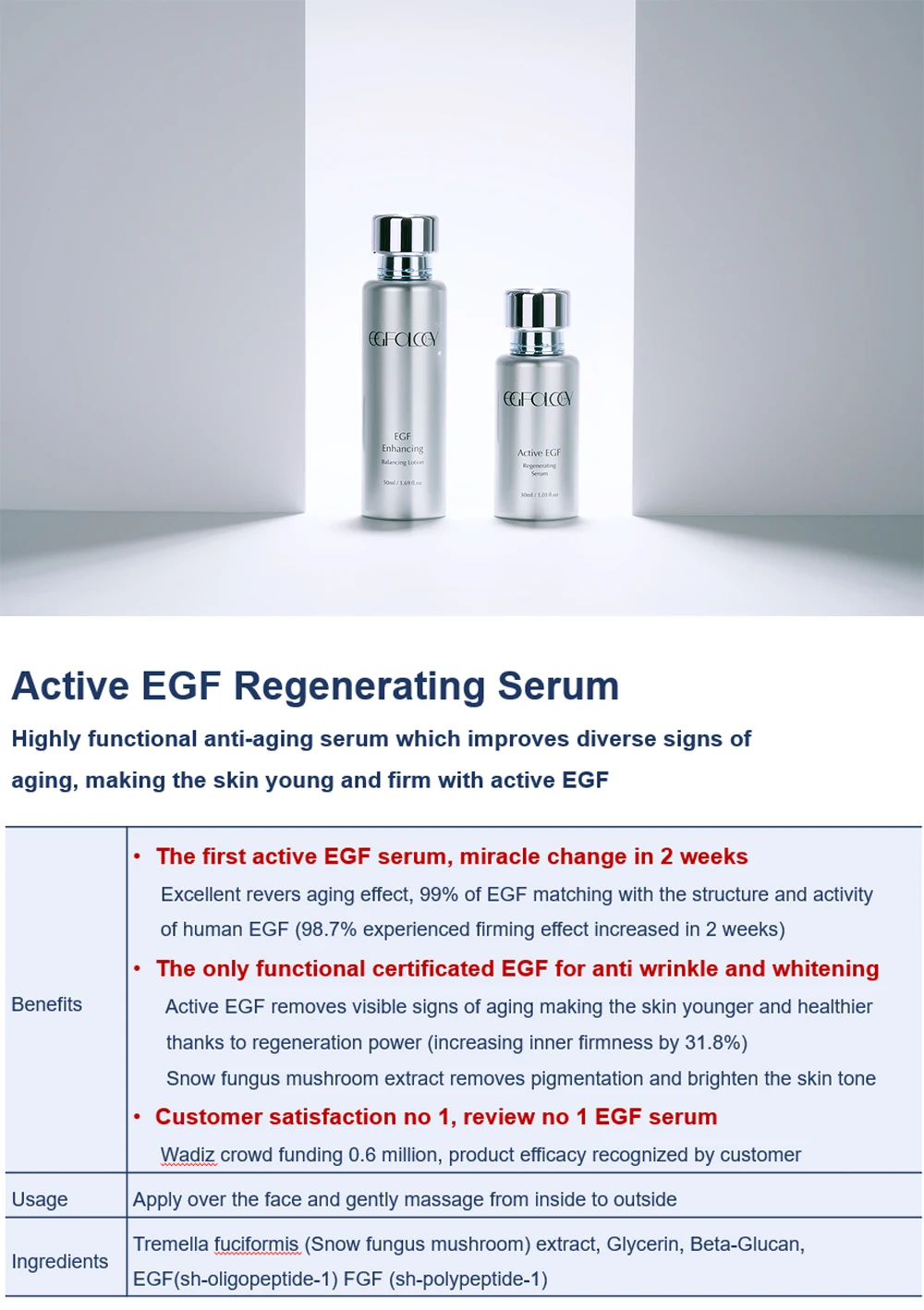 Korean Made Skin Care Products Egfology Active Egf Regenerating Serum Soothing Effect Whitening ...