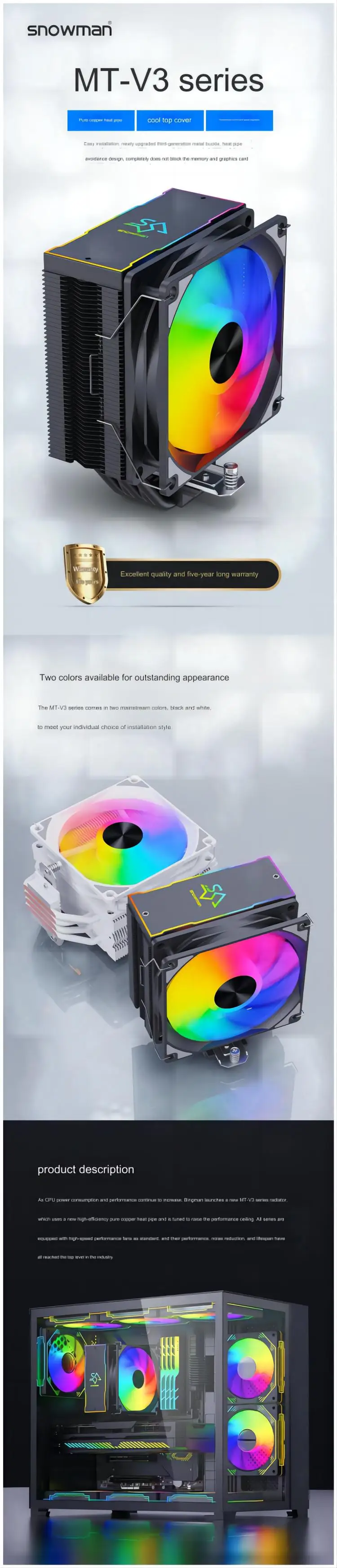 Snowman Mt5-v3 Argb Cpu Cooler - 5 Heatpipe,Silent Fan,Supports Lga1700 ...