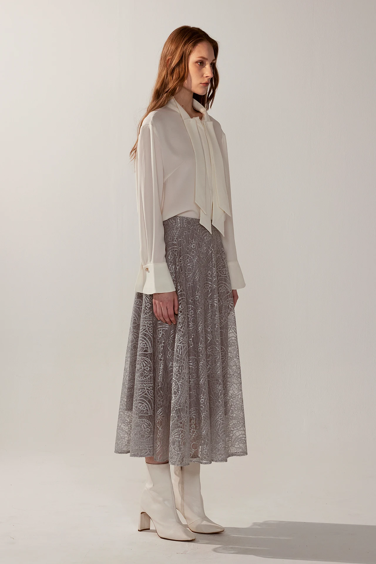 Stylish Maxi Skirt In Silver With Intricate Lace Cutouts - Buy ...