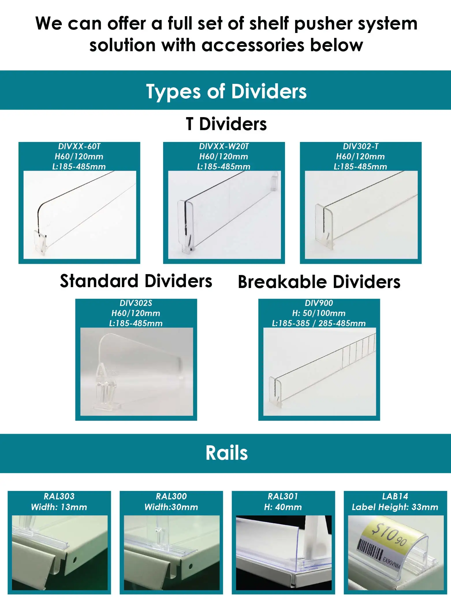 Plastic Shelf Auto Front Pusher and Divider System