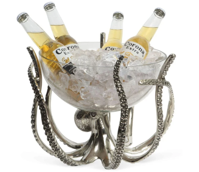 Octopus Shape Wine Bucket With Glass Bowl Luxury Metal Wine Bucket ...