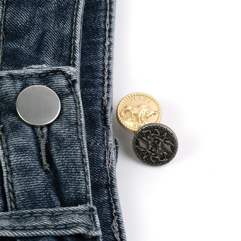 Custom Zinc Alloy Snap Button Embossed Vintage Brass logo Button Denim ...