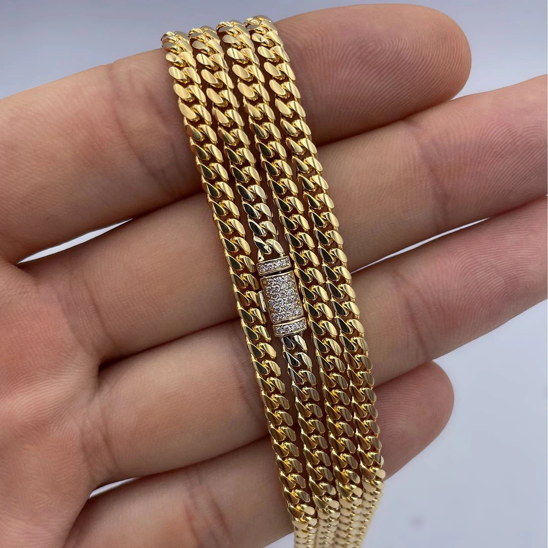 Custom 6mm 8mm 10k 14k Solid Gold Real Gold Cuban Link Chain Moissanite ...