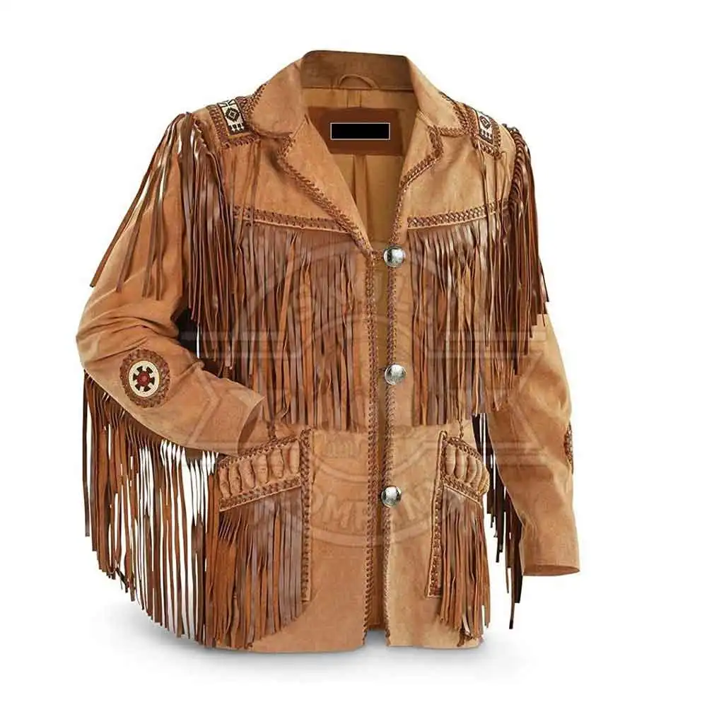Mens Traditional Western Genuine Leather Jacket Cowboy Coat With Fringe ...